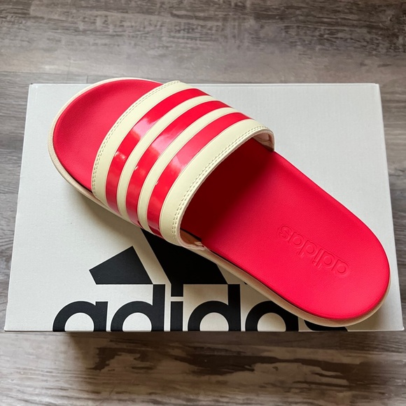 adidas | Shoes | Adidas Bold Red And Cream Slides | Poshmark